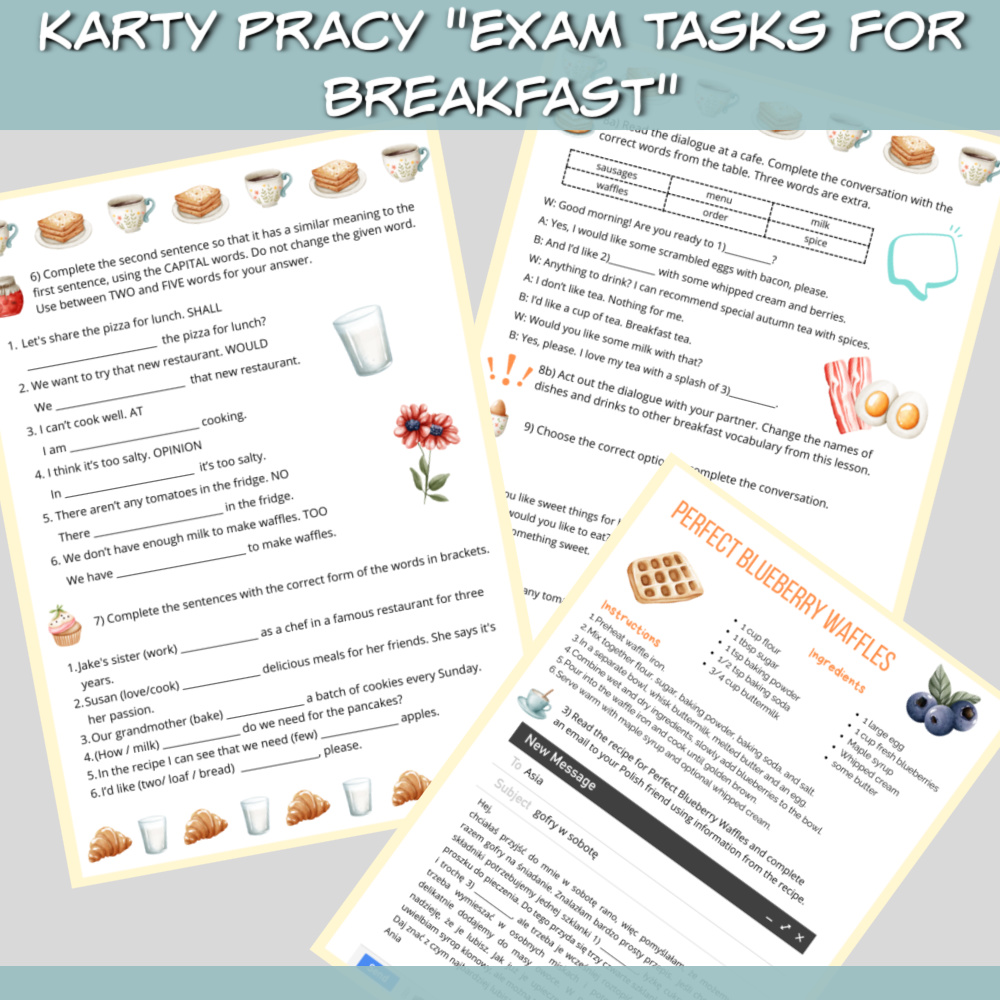 Karty pracy Exam tasks for breakfast - Lamipoli