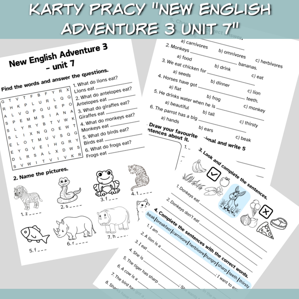 Zestaw New English Adventure Klasa 3 Unit 7 do druku, online - Lamipoli